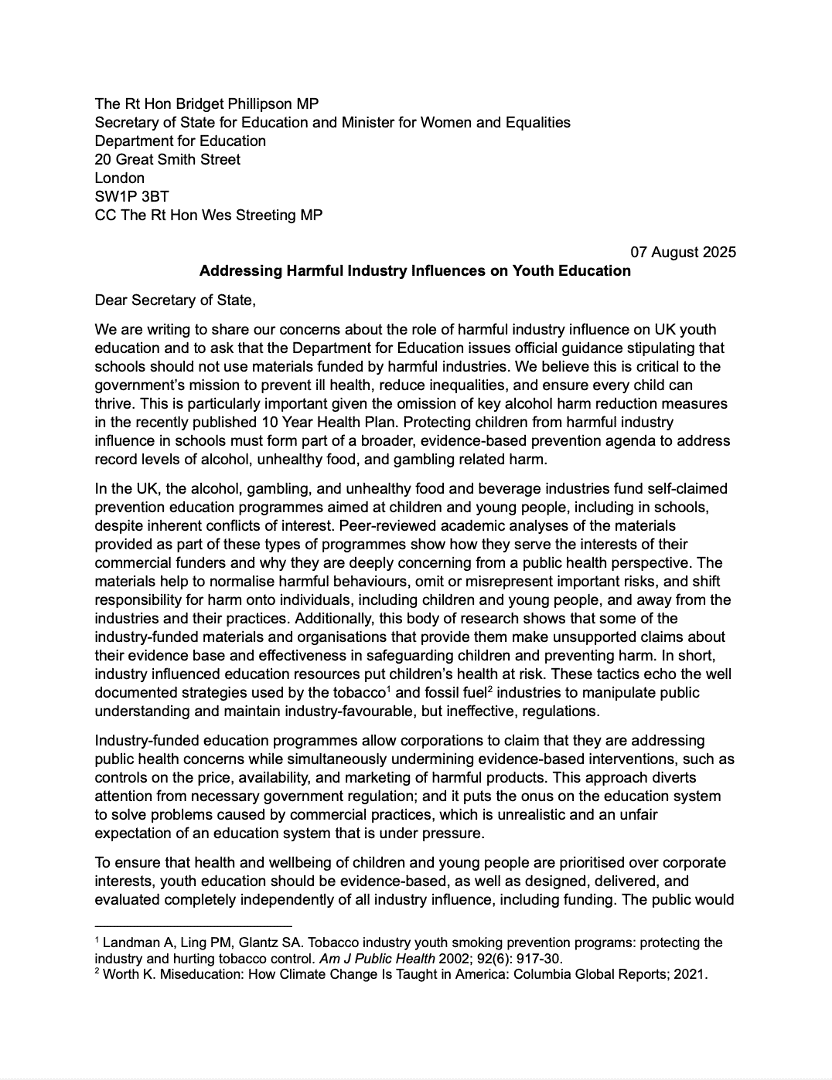 Open letter to the Education Secretary calling for an end to industry ...